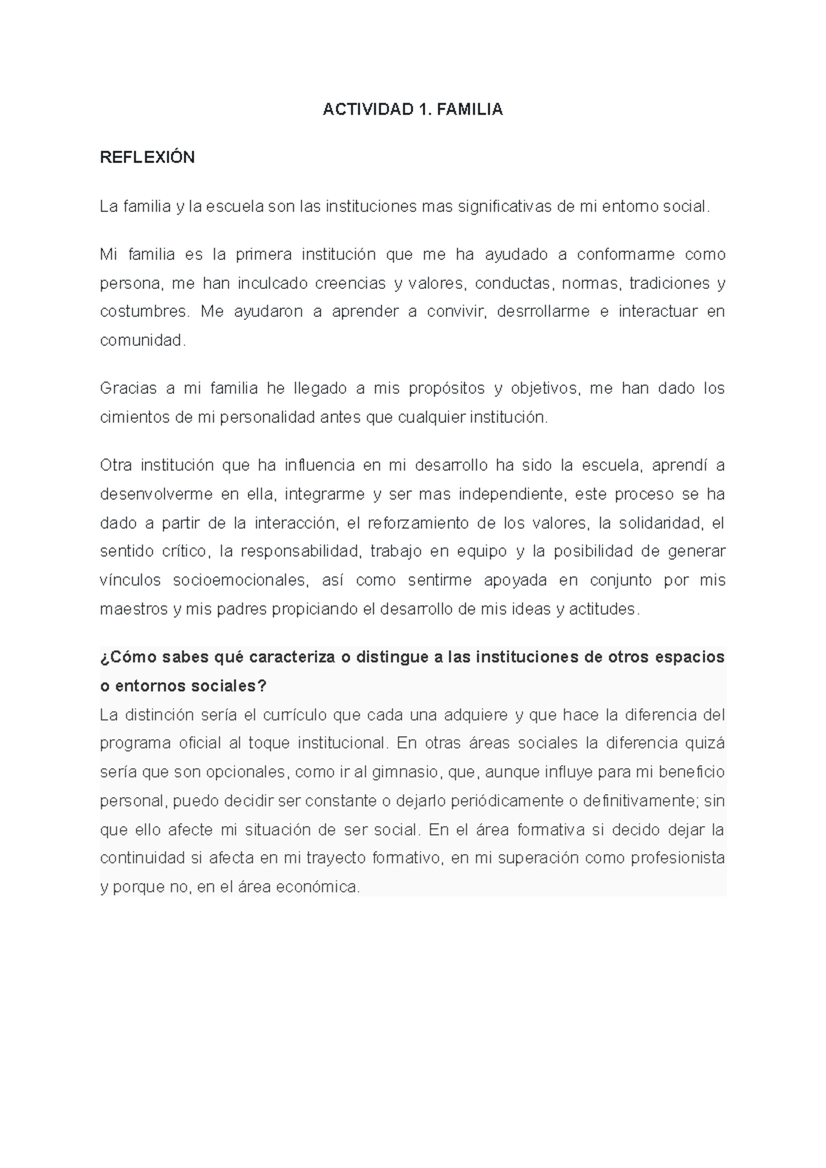 Reflexión sobre la Familia y la Escuela en el Desarrollo Personal - Studocu