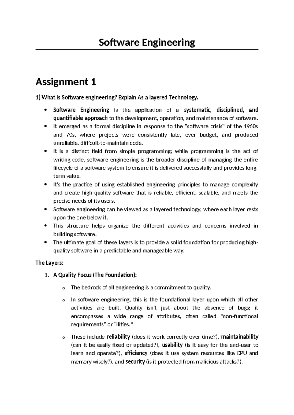 Software Engineering Assignment 1: Understanding Layered Technology and Models - Studocu