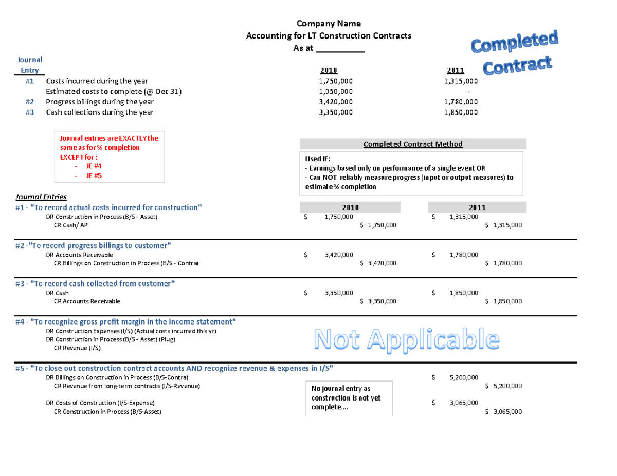Study Sheet - Ch 06 - Completed Contract - Company Name Accounting for ...