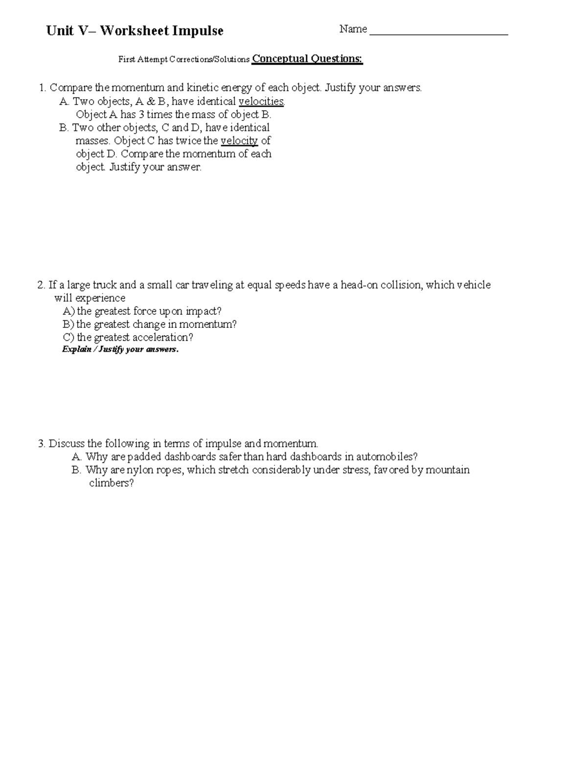 03+Momentum+WS+1 - momentuym - Unit V– Worksheet Impulse Name ...