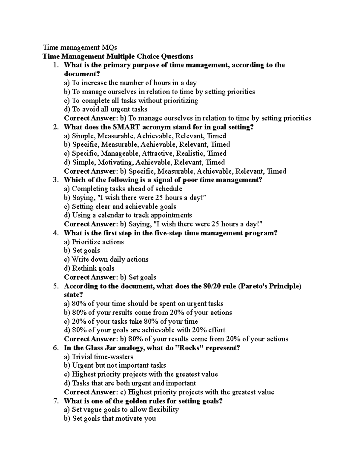 Time Management MQs: Essential Multiple Choice Questions for Success ...