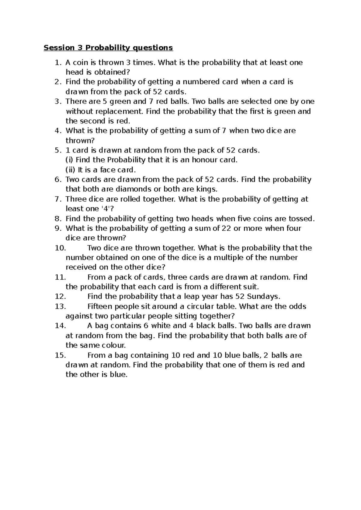 Session 3 Probability Questions & Solutions - Studocu