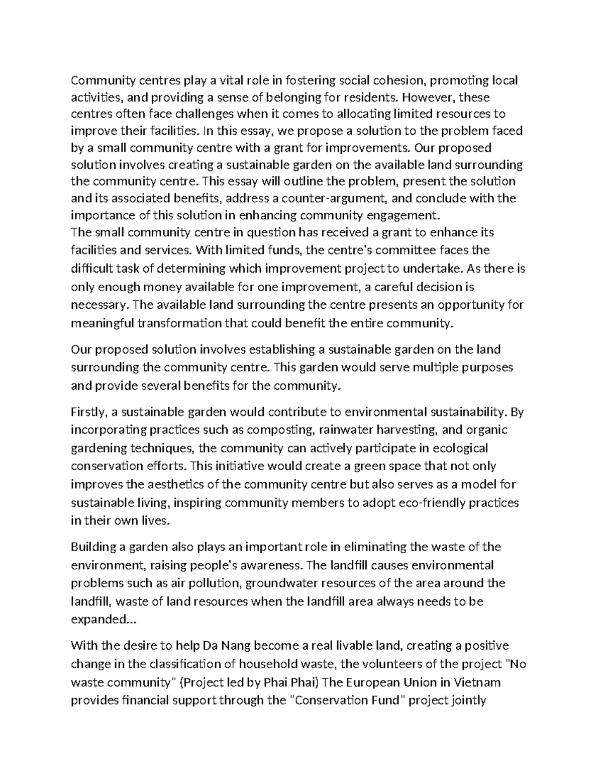 Essay 3: Enhancing Community Engagement through a Sustainable Garden ...
