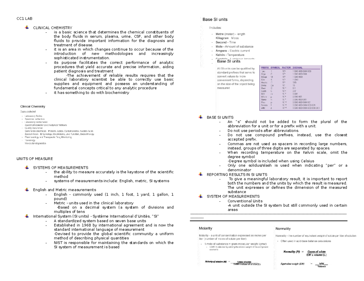 CC1 LAB-d 2 - SIR ROG - CC1 LAB CLINICAL CHEMISTRY - is a basic science ...