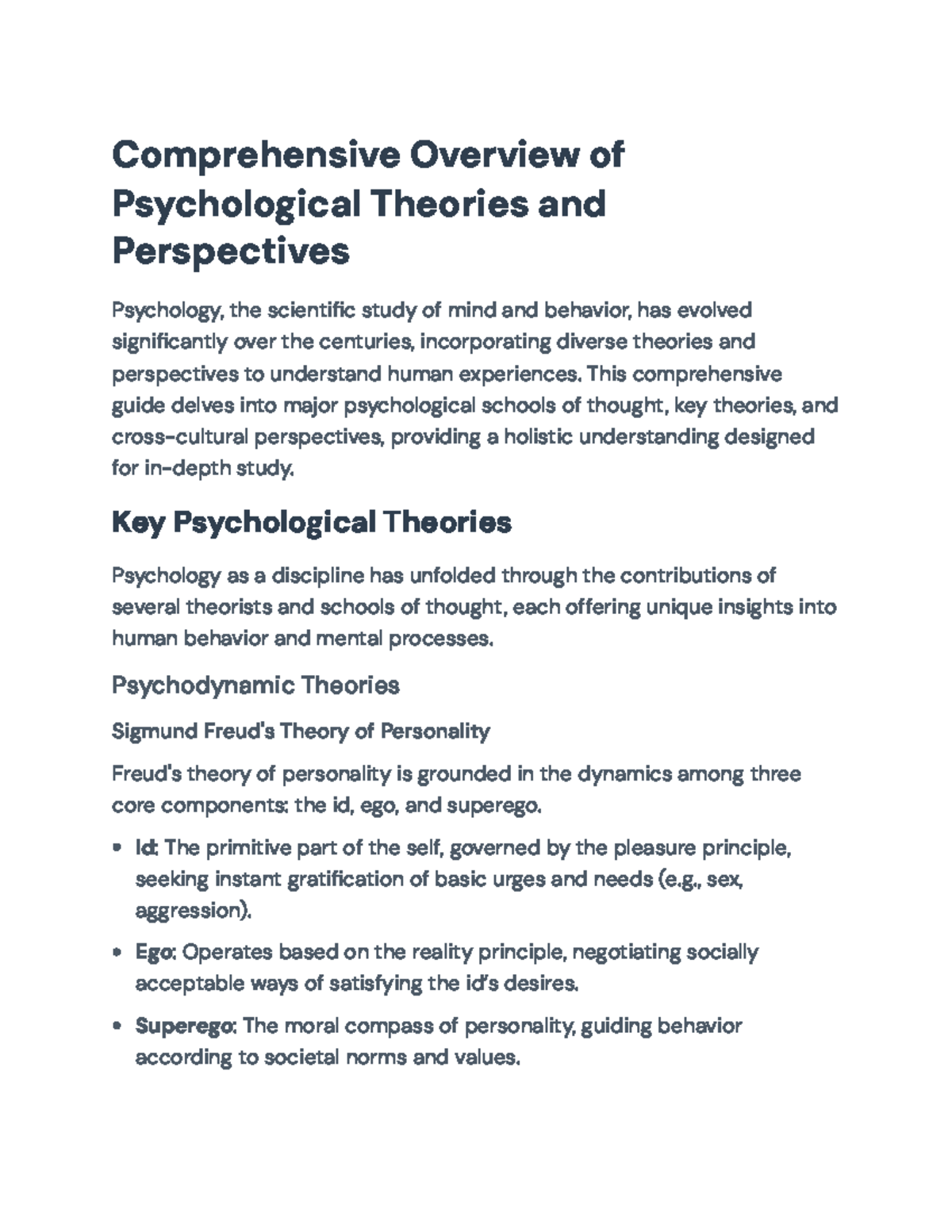 Comprehensive Guide to Major Psychological Theories and Perspectives ...
