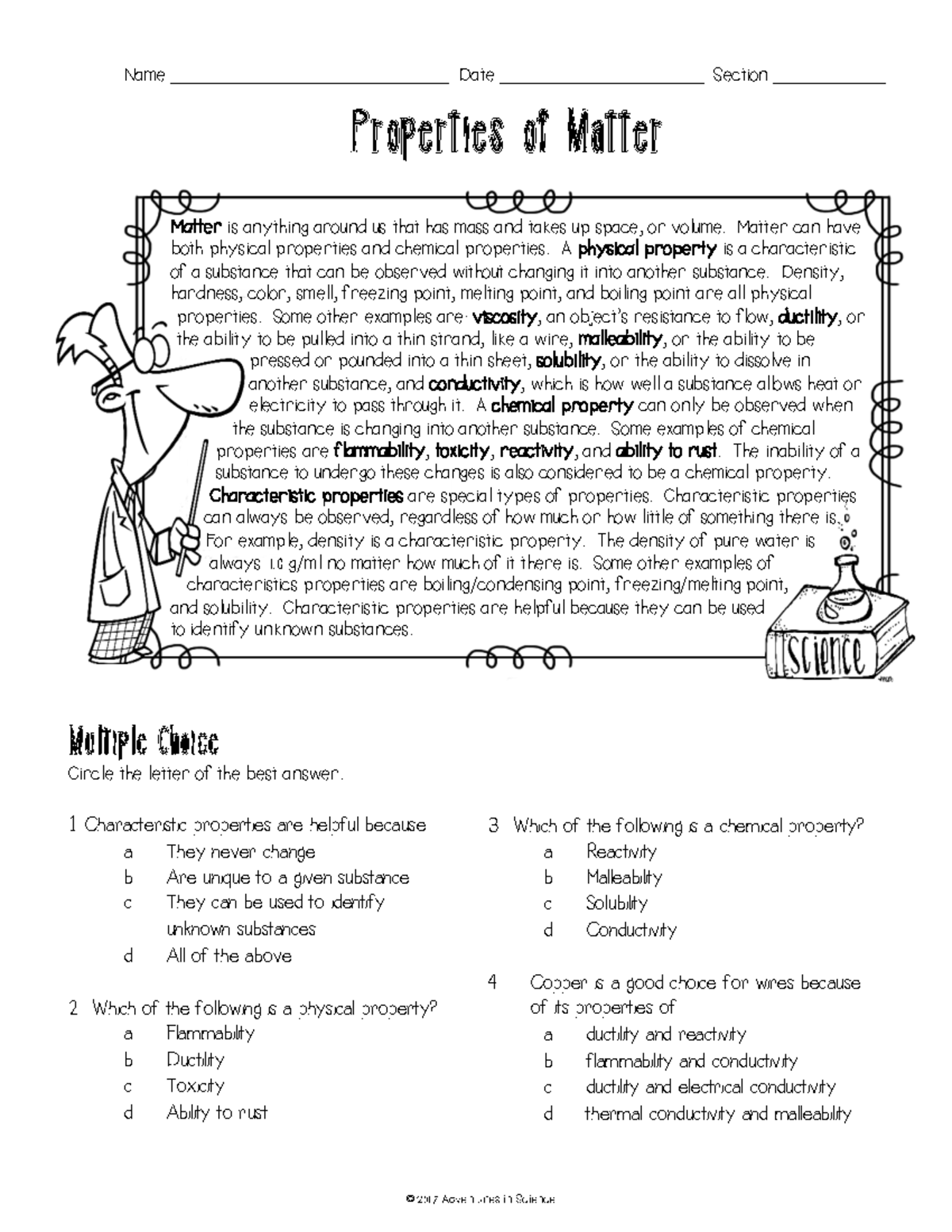 Properties of Matter Worksheet-1: Physical & Chemical Properties - Studocu