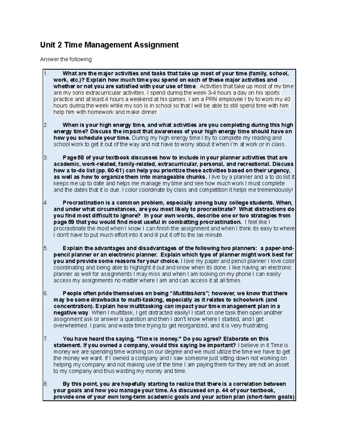 U2Time Management-1 - time mgmt - Unit 2 Time Management Assignment ...