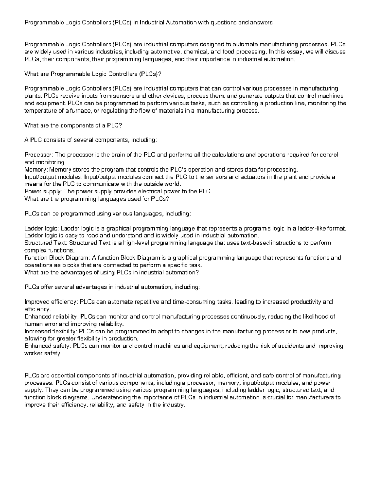 Programmable Logic Controllers Plcs In Industrial Automation Plcs Are Widely Used In Various