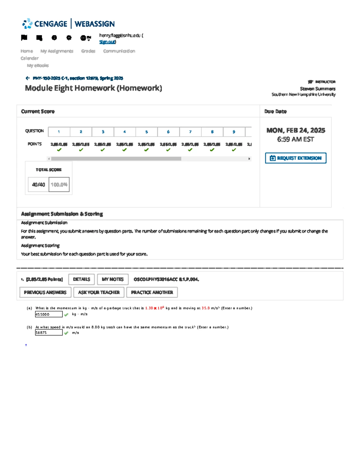 Module Six Homework Solutions - PHY-150-24EW3, Spring 2024 - Studocu