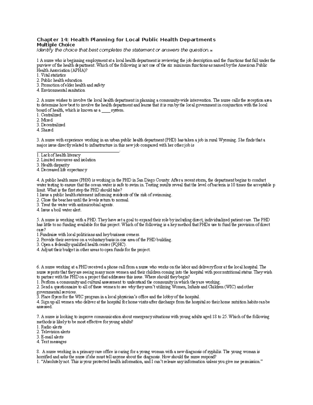 Ch 14: Quiz Questions on Health Planning for Local Public Health ...