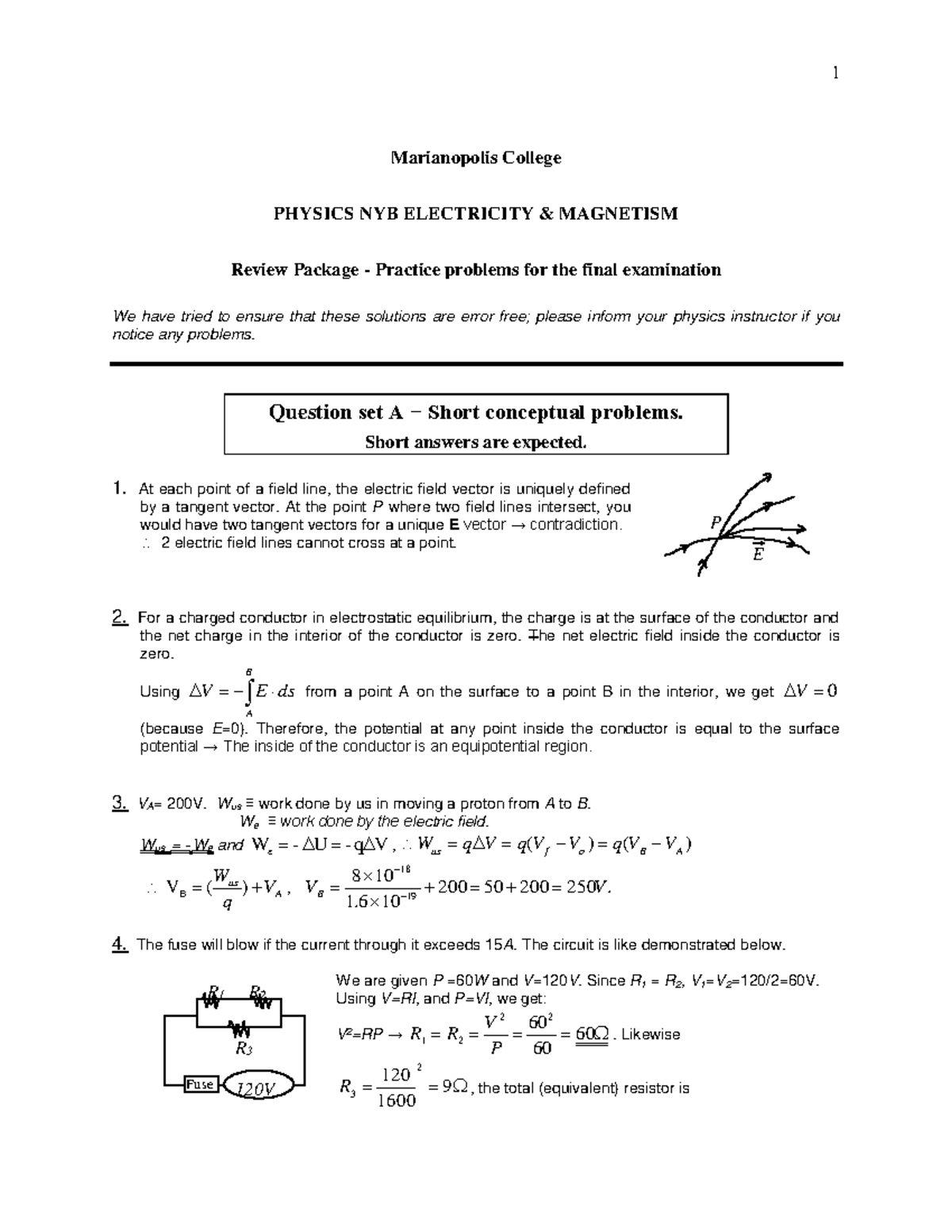 PHYSICS NYB: Final Exam Review Package Answers on Electricity ...