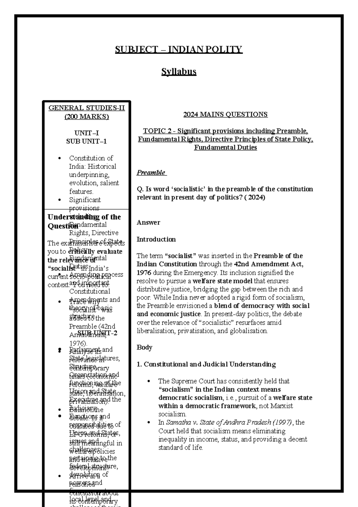 Indian Polity Syllabus: Significant Provisions & Current Relevance ...