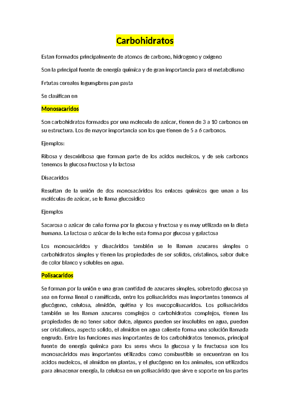 Carbohidratos: Estructura, Clasificación y Funciones Energéticas - Studocu