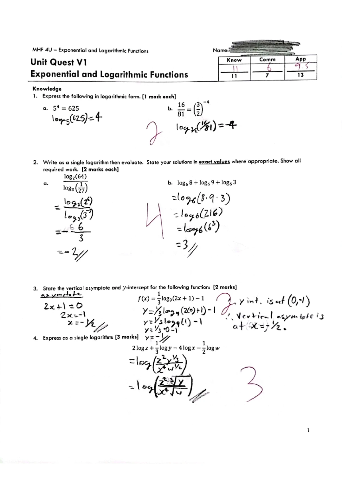 MHF4U Test 1: Chapters 1-3 Overview & Solutions 2024C - Studocu