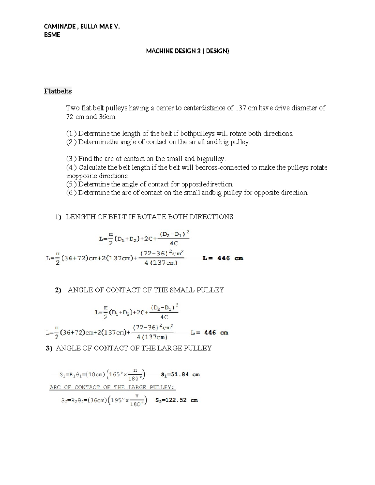 BSME Machine Design 2: Flat Belt Calculations and Analysis - Studocu