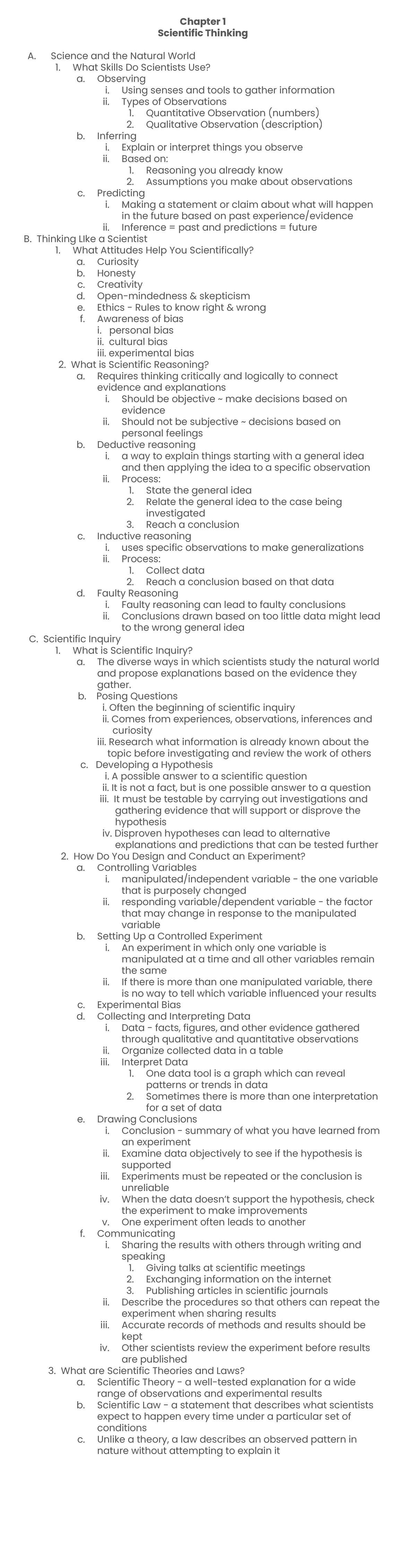 7th Grade Science Chapter Outline: Scientific Thinking & Energy ...