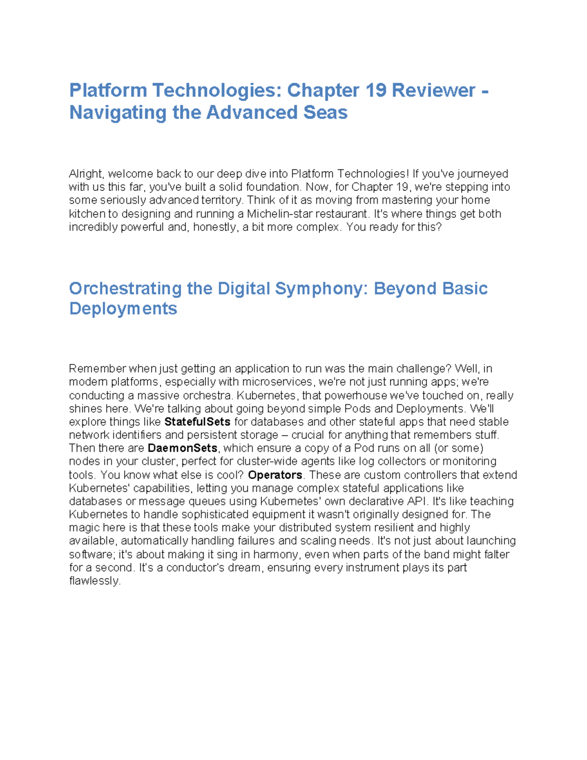 Platform Technologies: Chapter 19 Review on Advanced Concepts - Studocu