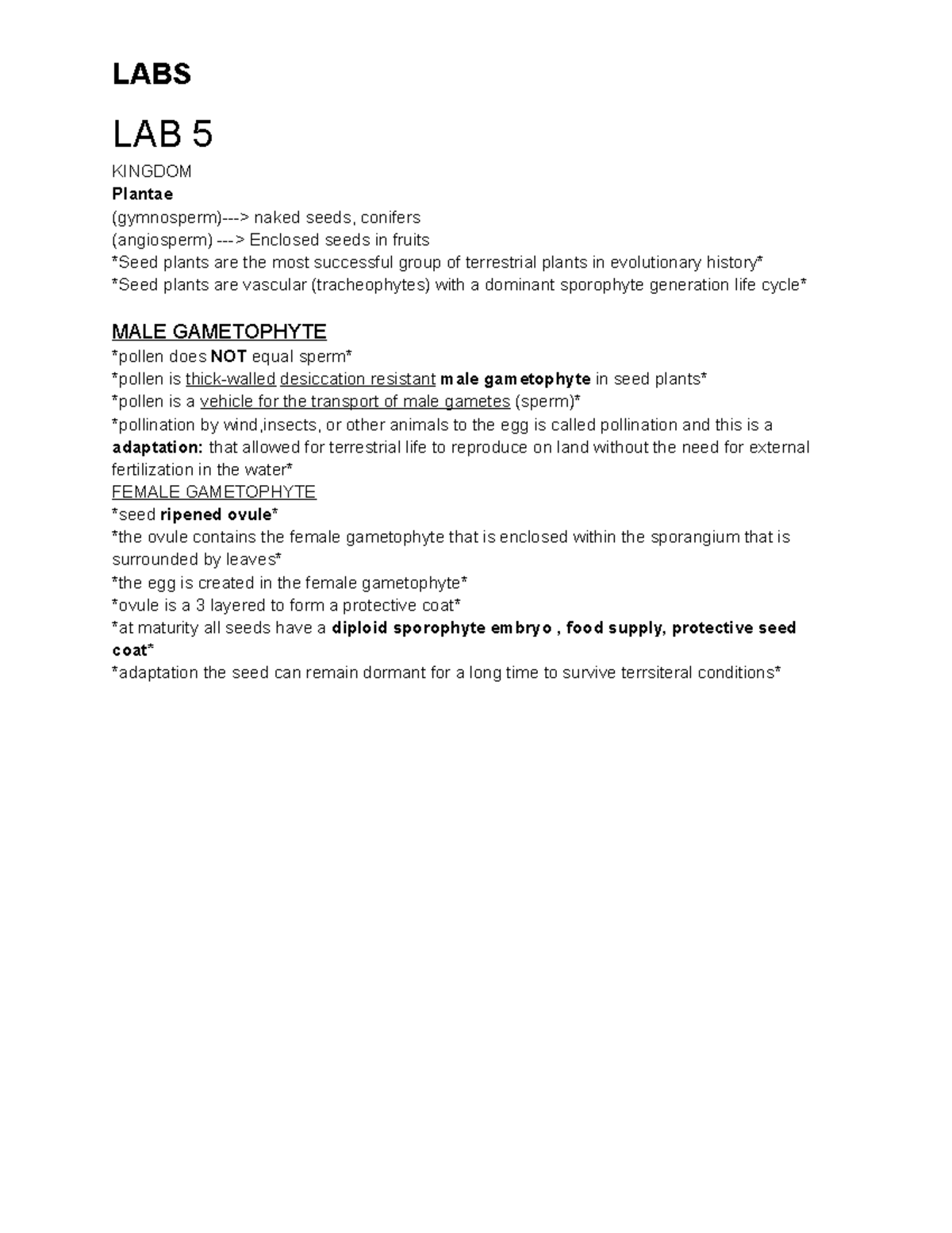 Lab 5-7 Notes for BIOL 121: Plant and Animal Kingdoms Overview - Studocu