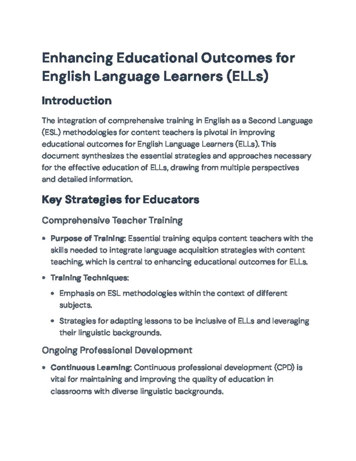 Enhancing Educational Outcomes for ELLs: ESL Methodologies Overview ...