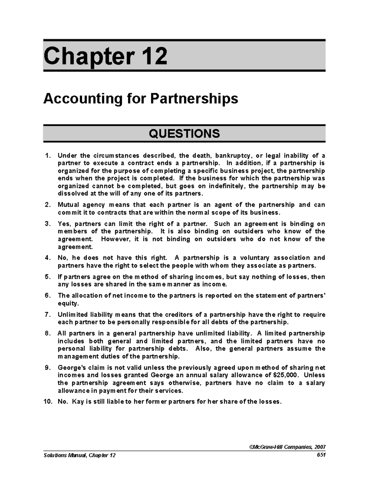 12 - SSSSSS - Chapter 12 Accounting for Partnerships QUESTIONS Under ...