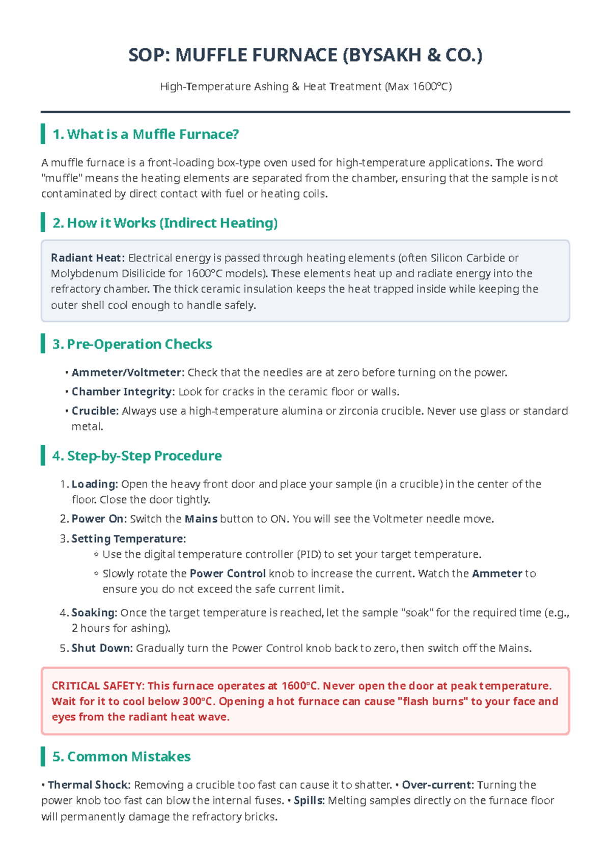 SOP: Muffle Furnace Operation & Safety Guidelines (Max 1) - Studocu