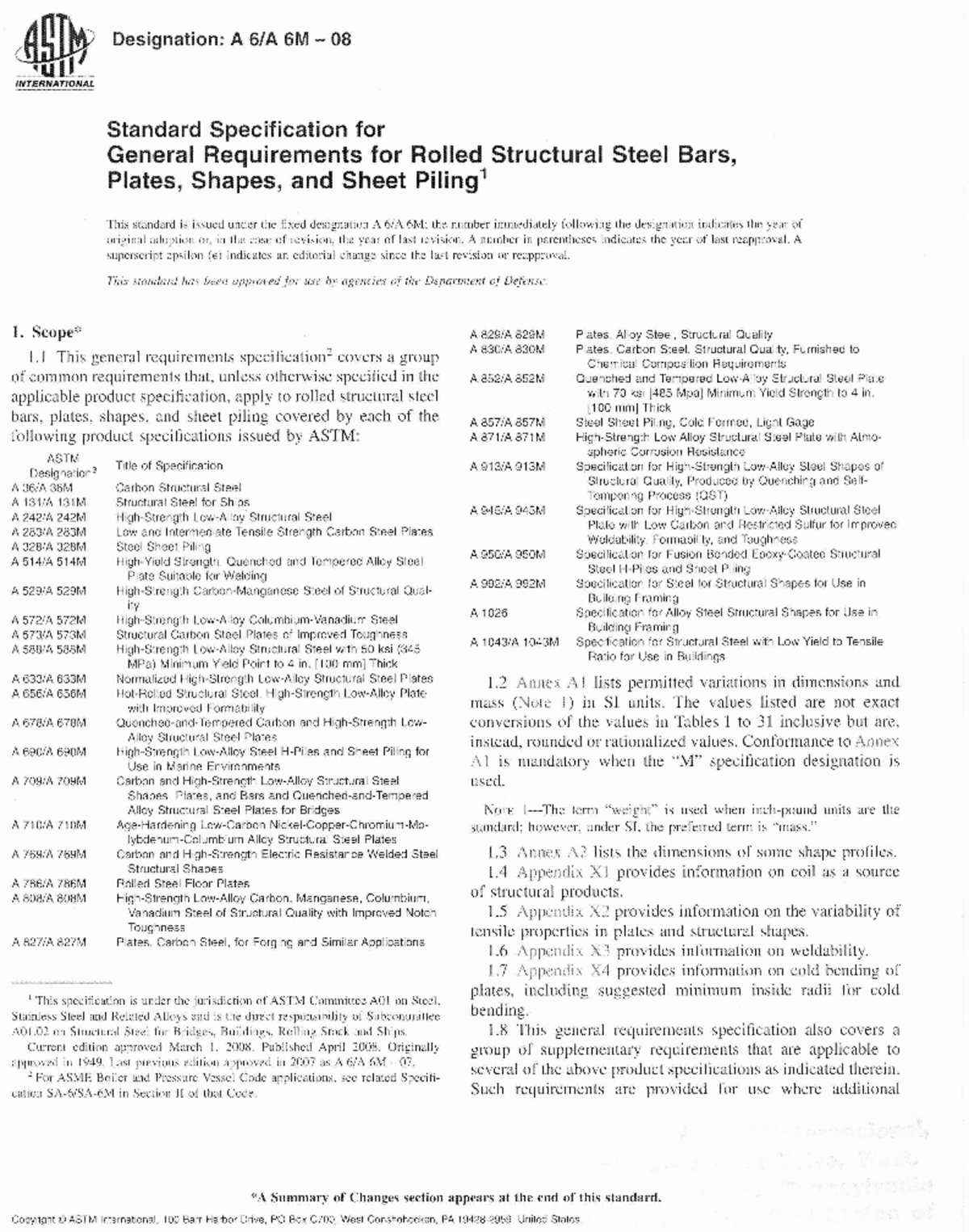 ASTM A 6-A 6M - ASTME A6 - Designation: A 6M 08 INTERNATIONAL Standard ...