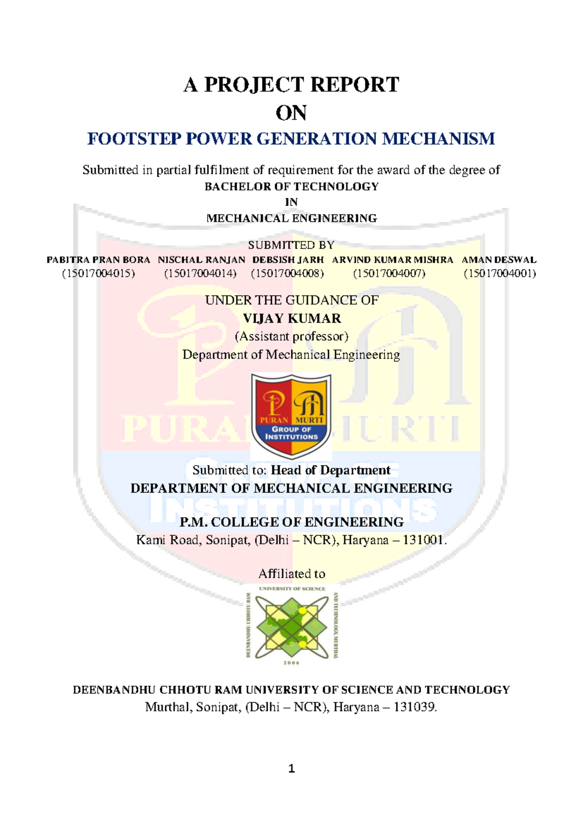 Project file pdf - A PROJECT REPORT ON FOOTSTEP POWER GENERATION ...