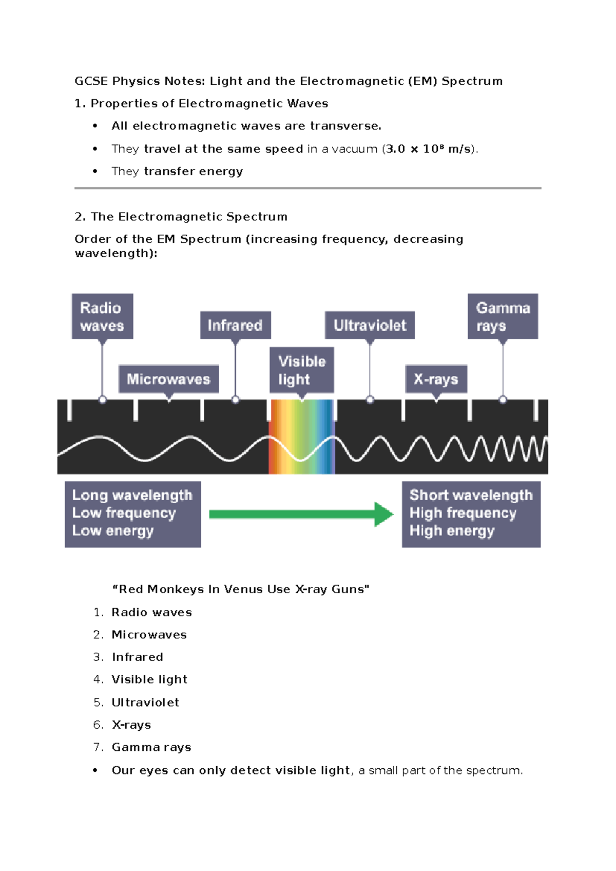 GCSE Physics Notes: Light & EM Spectrum Overview - Studocu