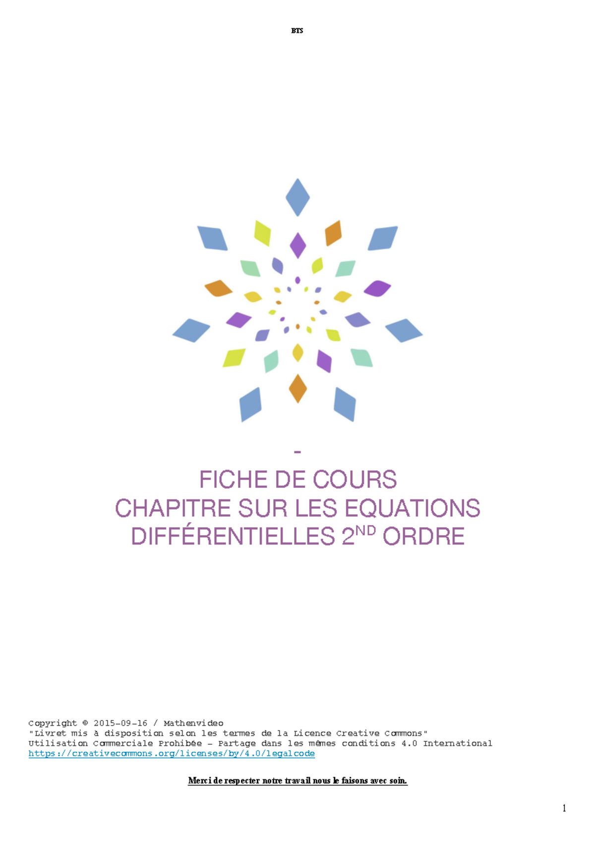 BTS Cours: Équations Différentielles du 2nd Ordre - Synthèse et Exemples - Studocu