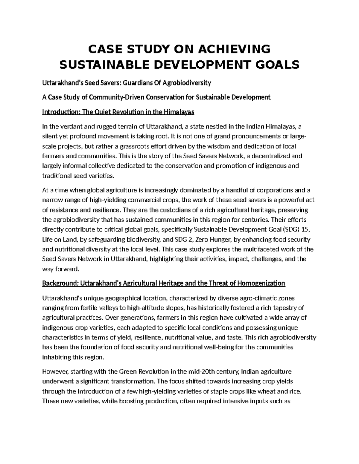 Assignment 3 CASE Study ON Achieving Sustainable Development Goals ...