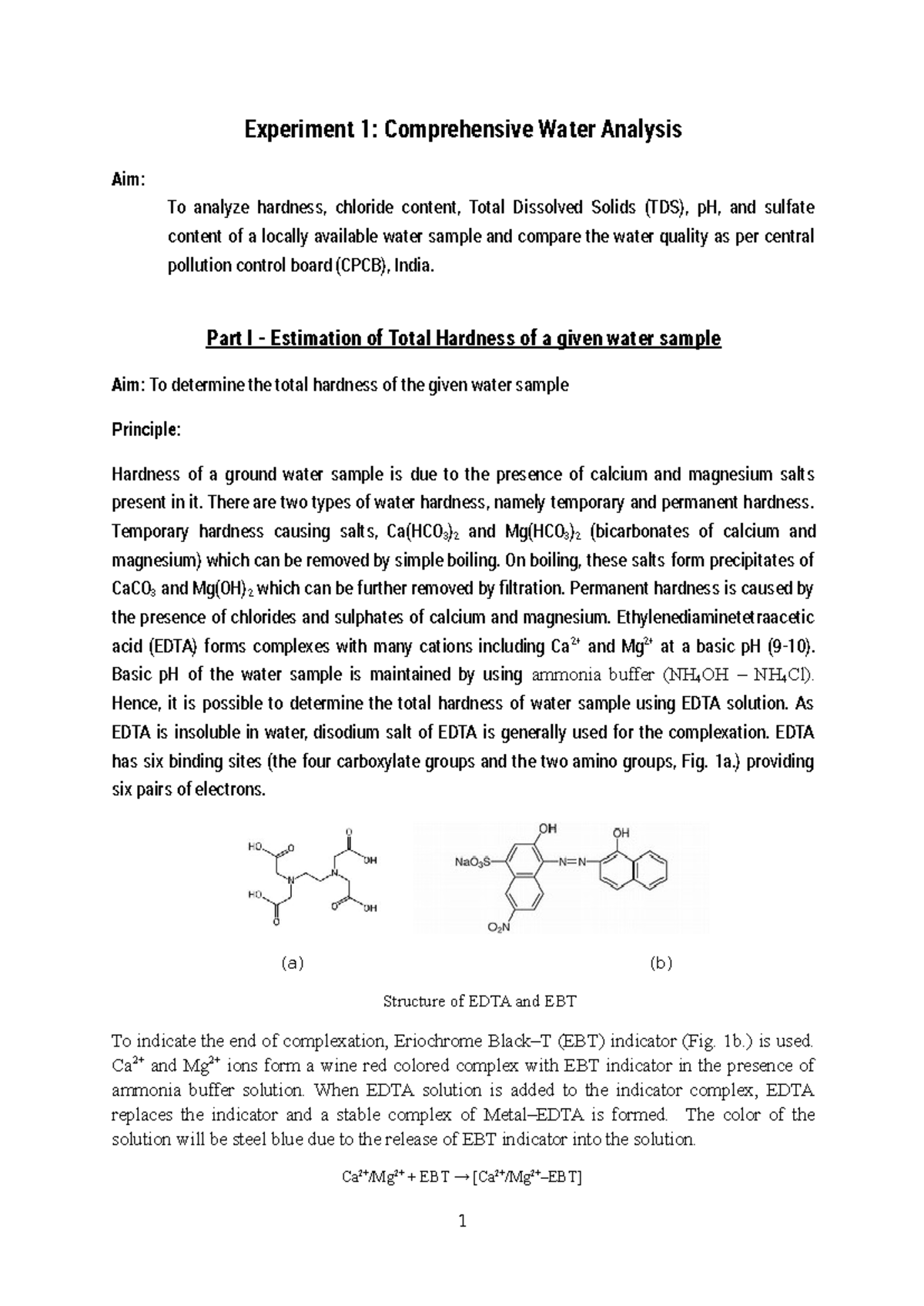 Comprehensive water analysis updated procedure - Experiment 1 ...