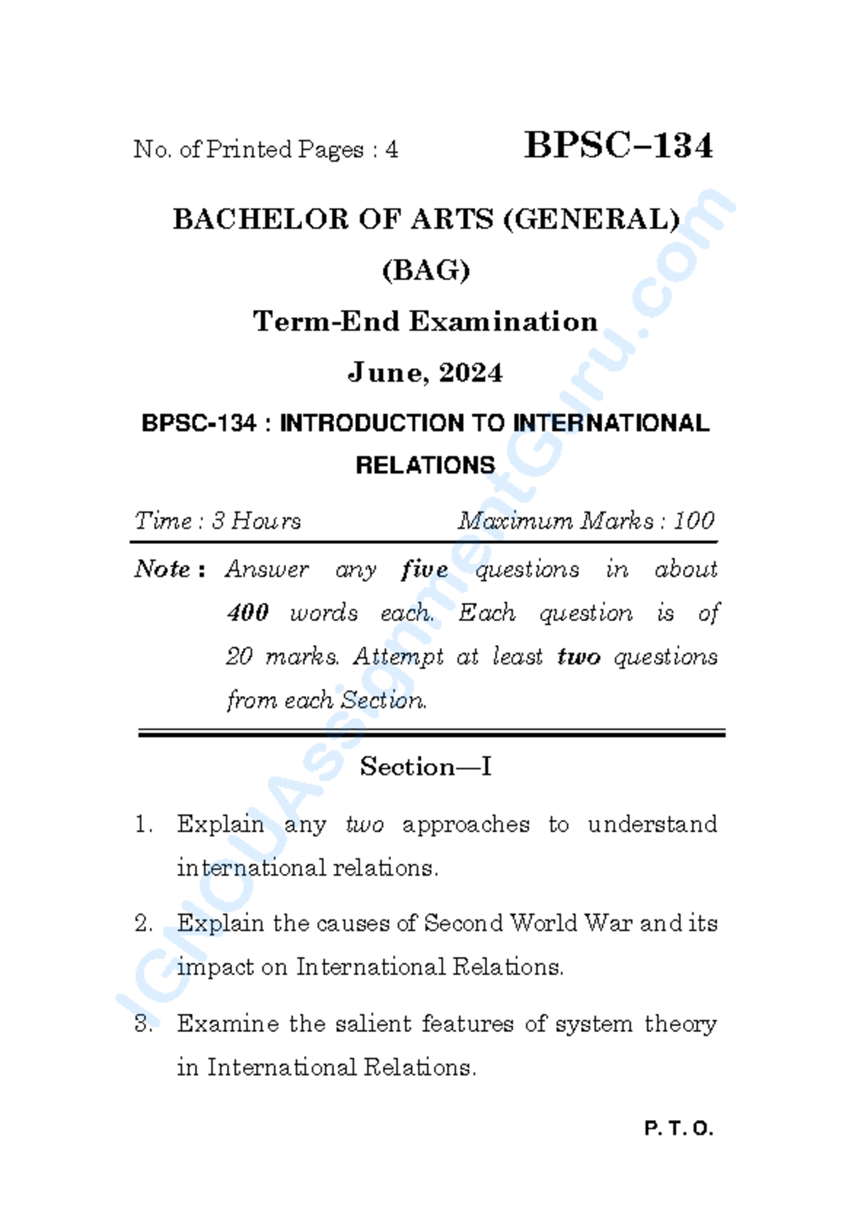 BPSC-134: Introduction to International Relations Exam Guide - June 2024 - Studocu