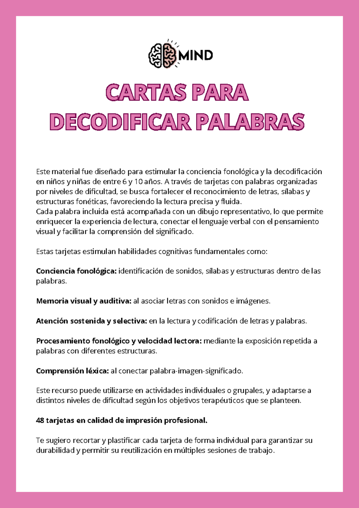 Cartas para Decodificar Palabras: Material Didáctico para Niños - Studocu