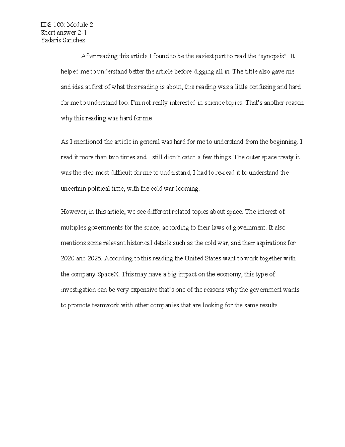 IDS 100- 2-2 Short answer Scholarly Article - IDS 100: Module 2 Short ...