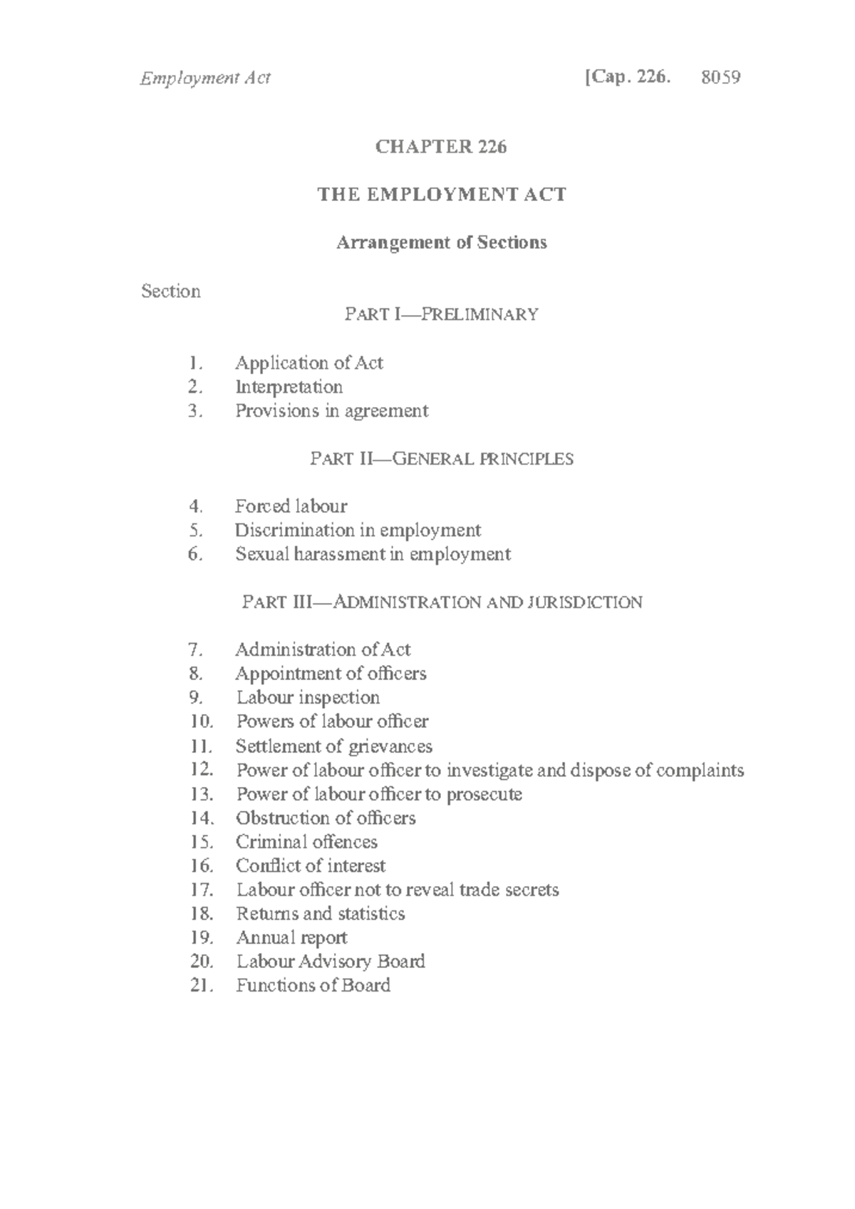 Employment Act Cap 226: Overview and Key Provisions Explained - Studocu