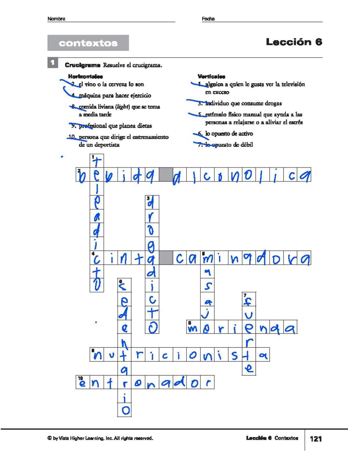 Crucigrama Lección 6: El Bienestar (p. 121) - Studocu
