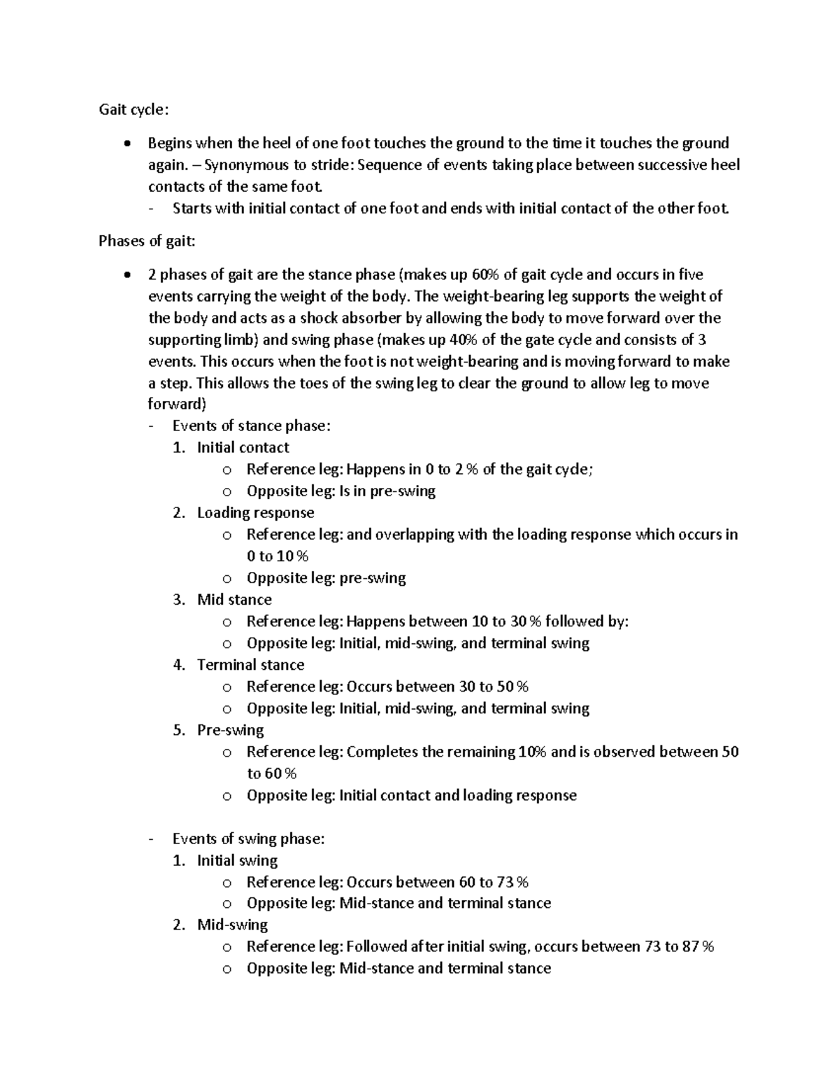 Gait Cycle: Detailed Notes on Phases and Events - Studocu
