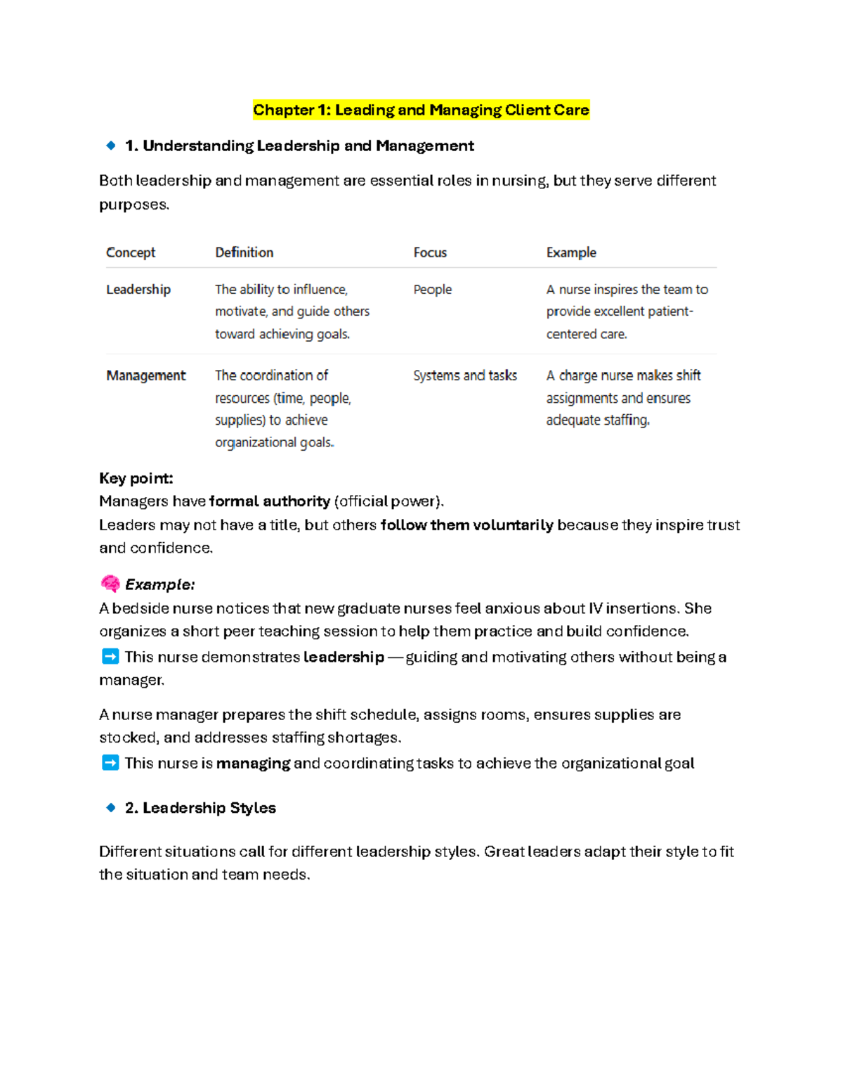 ATI Leadership Study Guide: Chapter 1 - Client Care Management - Studocu
