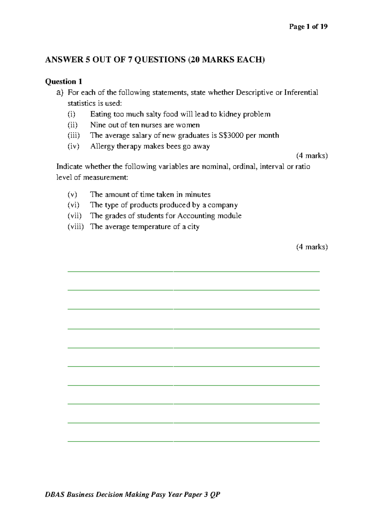 BDAS Business Decision Making Sample Exam Paper Set 3R - Studocu
