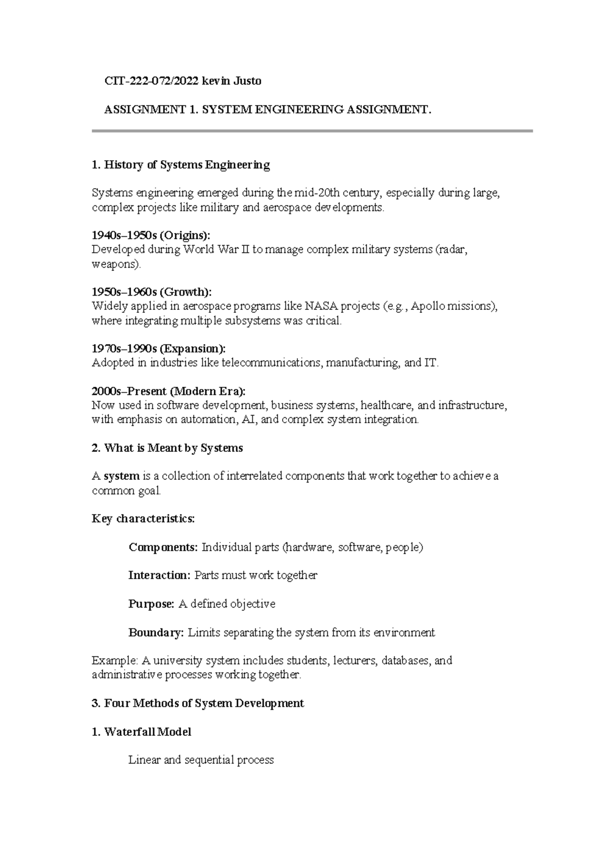 SYS ENG 101: Assignment 1 - Overview of Systems Engineering - Studocu