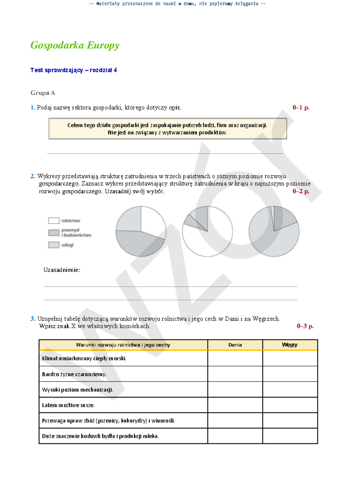 Gospodarka Europy - Test Sprawdzający Rozdział 4 (Geografia Klasa 6 ...