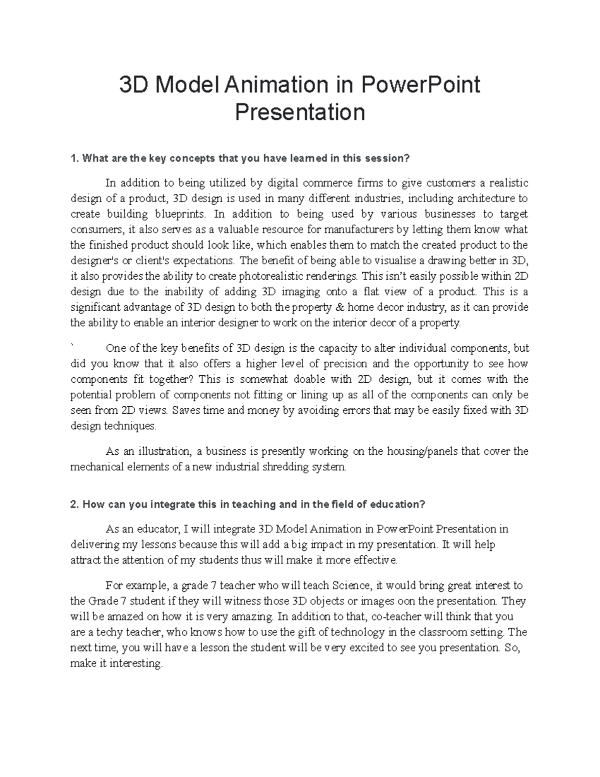 3D Model Animation Techniques in PowerPoint for Educators - Studocu