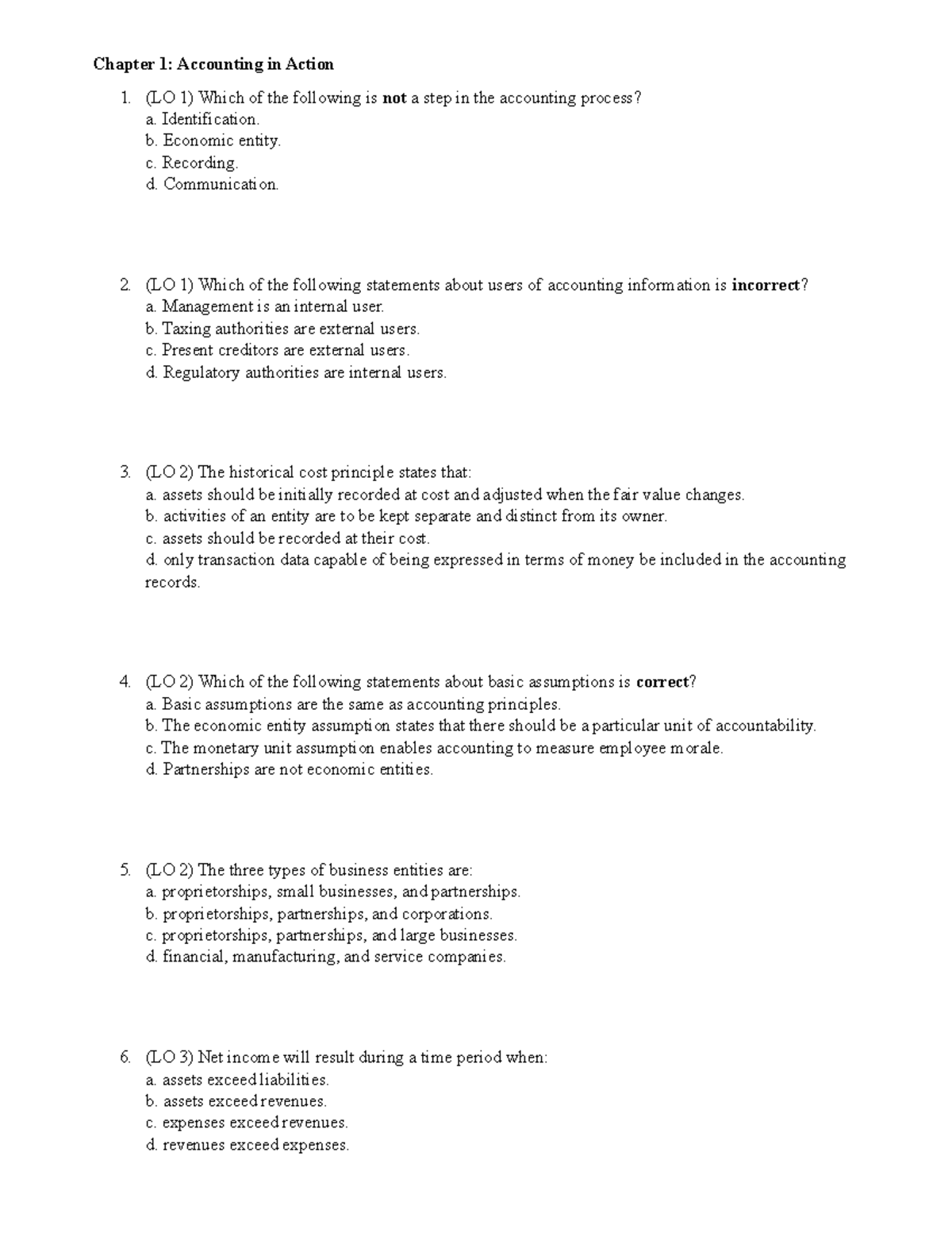 Principles of Accounting: Midterm Review - MCQ for Chapters 1-4 - Studocu