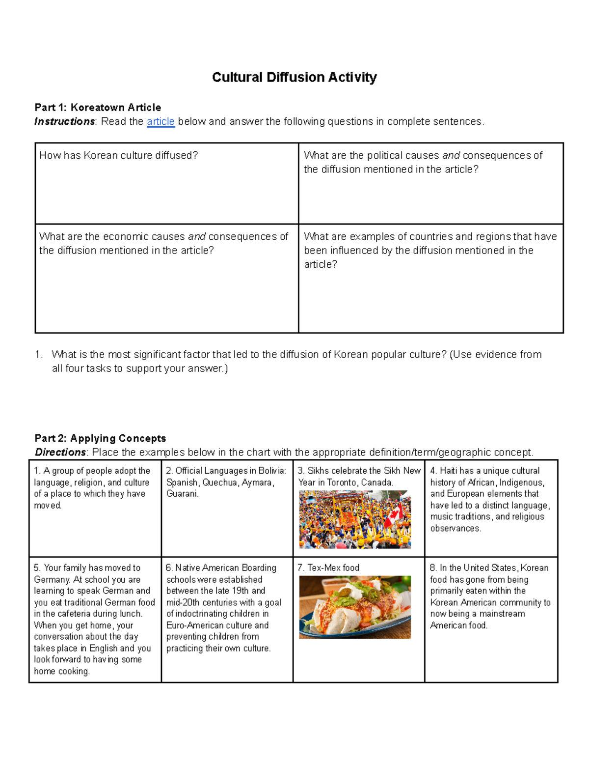 Cultural Diffusion of Korean Culture: Causes & Consequences Activity ...