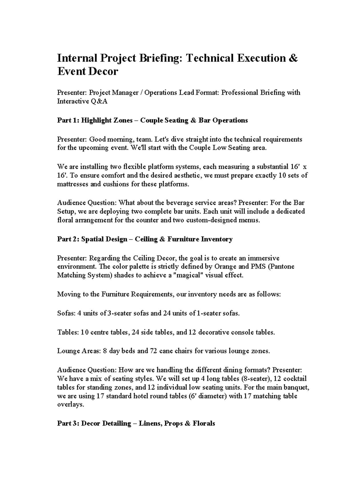 Internal Project Briefing: Technical Execution for Event Decor - Studocu