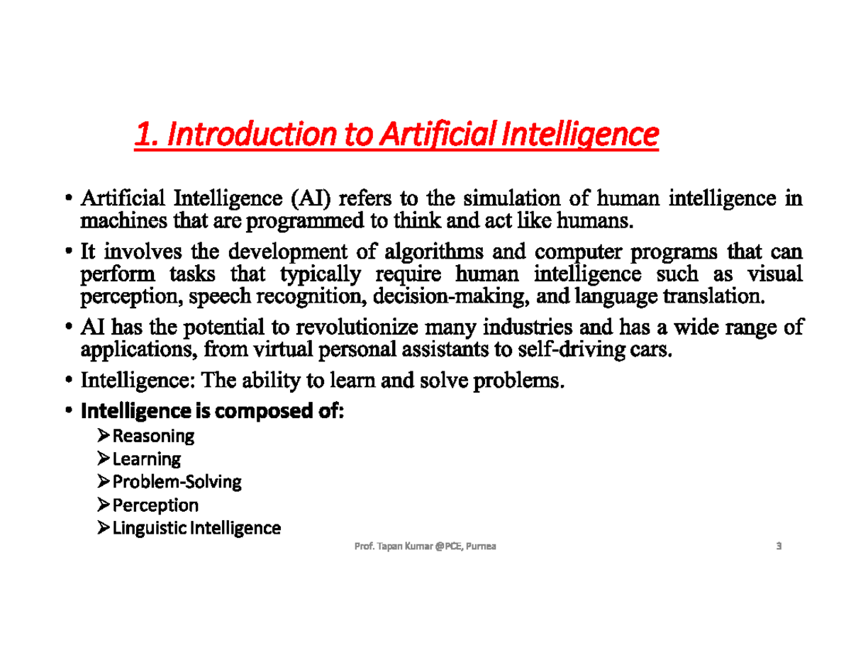 Introduction to AI: Concepts and Applications (CS101) - Studocu