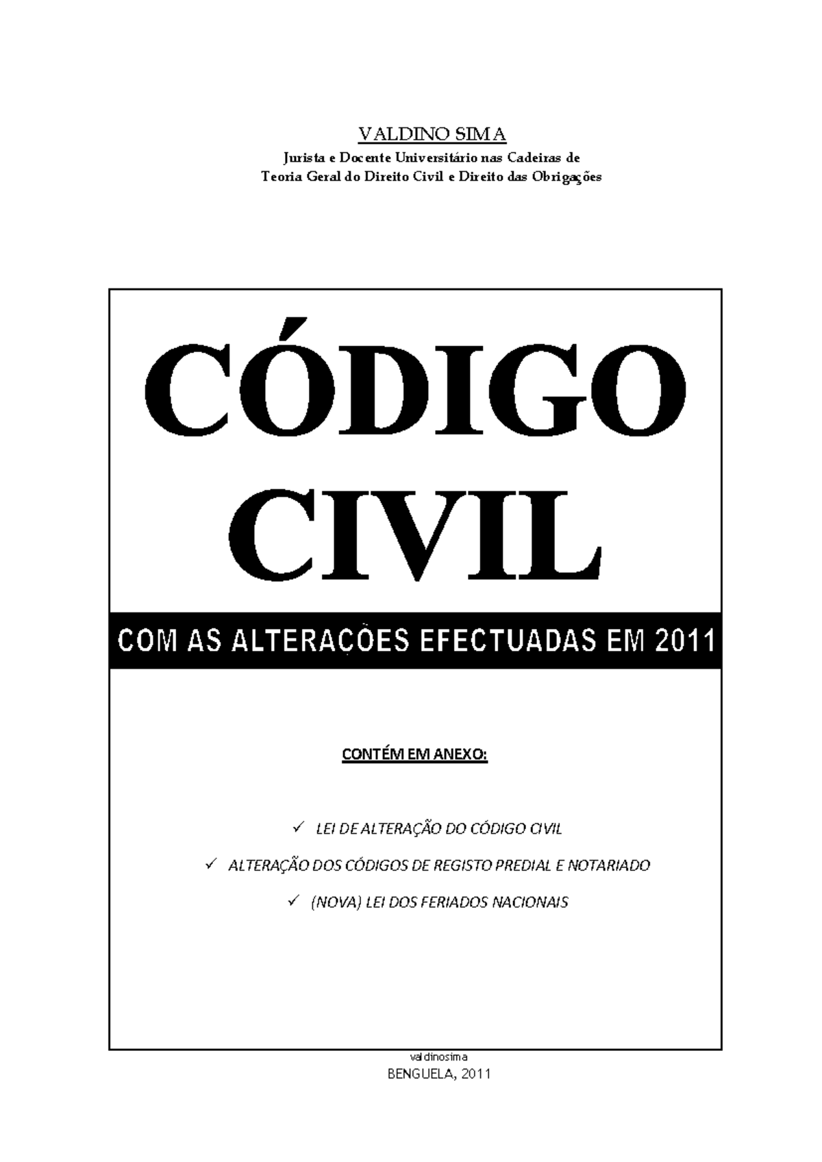 Código Civil Angolano: Teoria Geral e Alterações Legais - Studocu