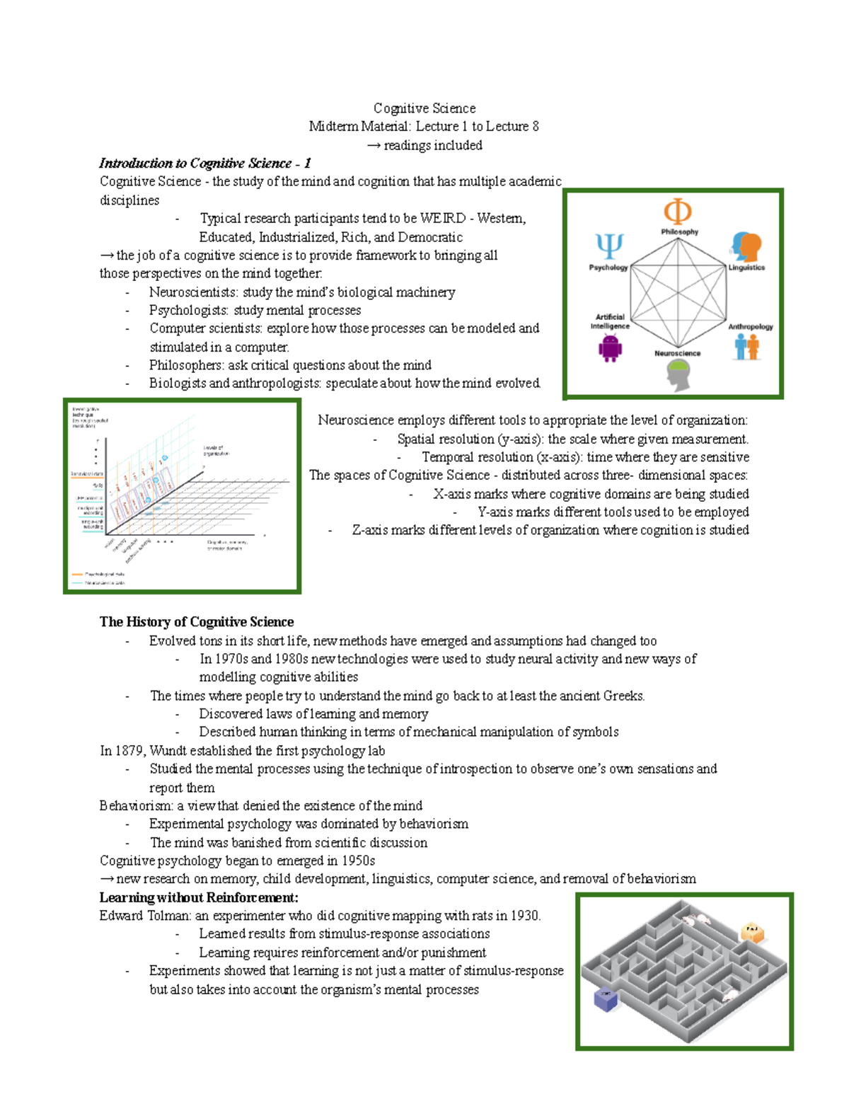 Cognitive Science Midterm Study Guide: Lectures 1-8 Overview - Studocu