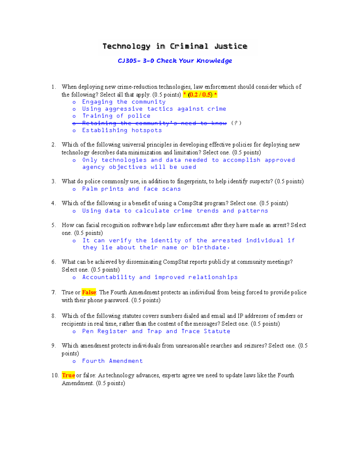 CJ 305 Tech in Criminal Justice: Knowledge Check & Review - Studocu