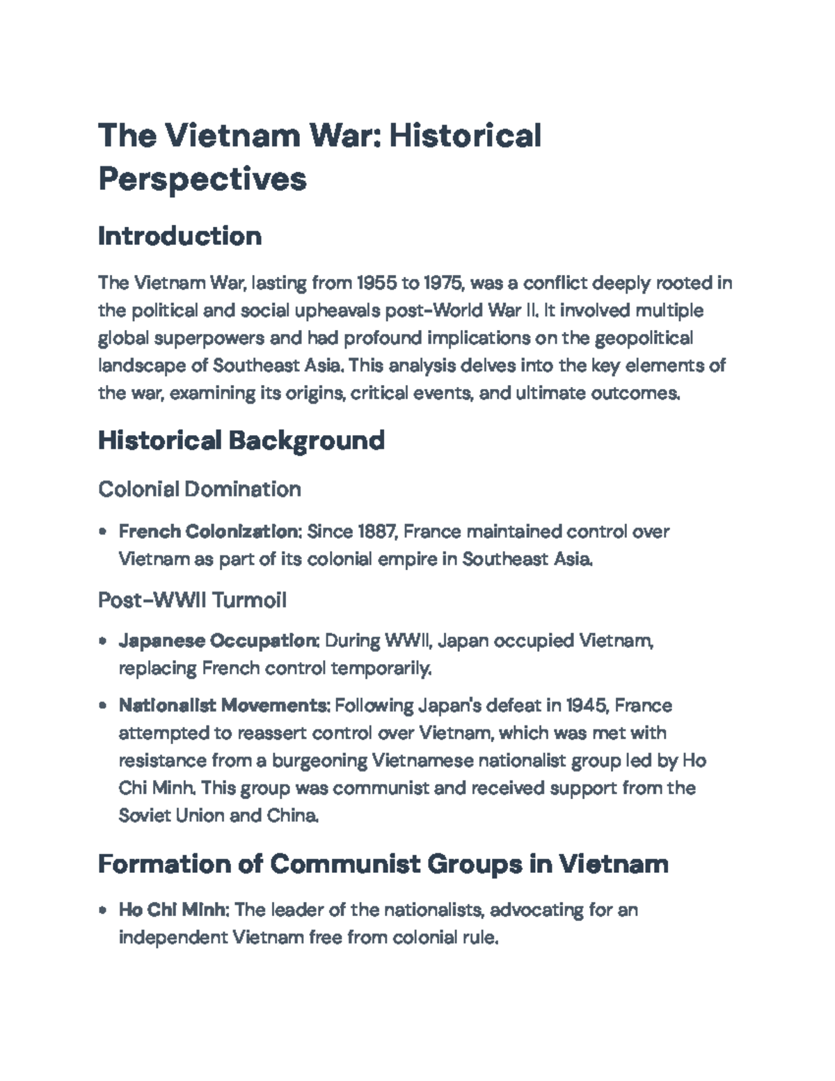 Vietnam War: Historical Perspectives and US Involvement Analysis - The ...